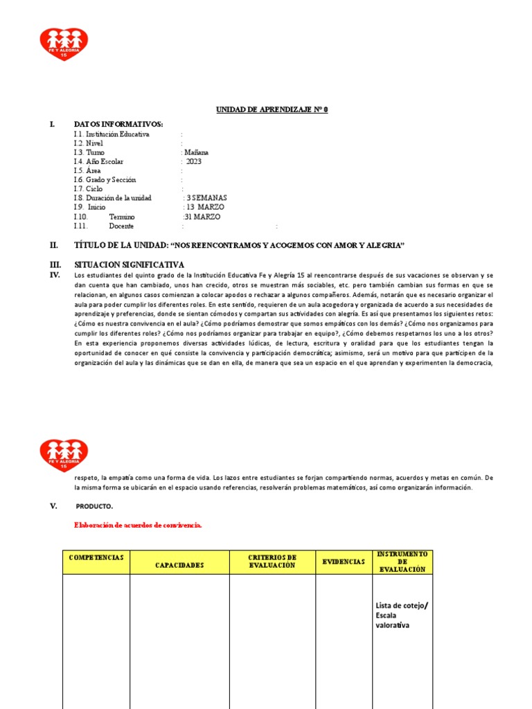 Unidad I De Aprendizaje 2023 Modelo Dpcc Pdf Evaluación Aprendizaje 6648