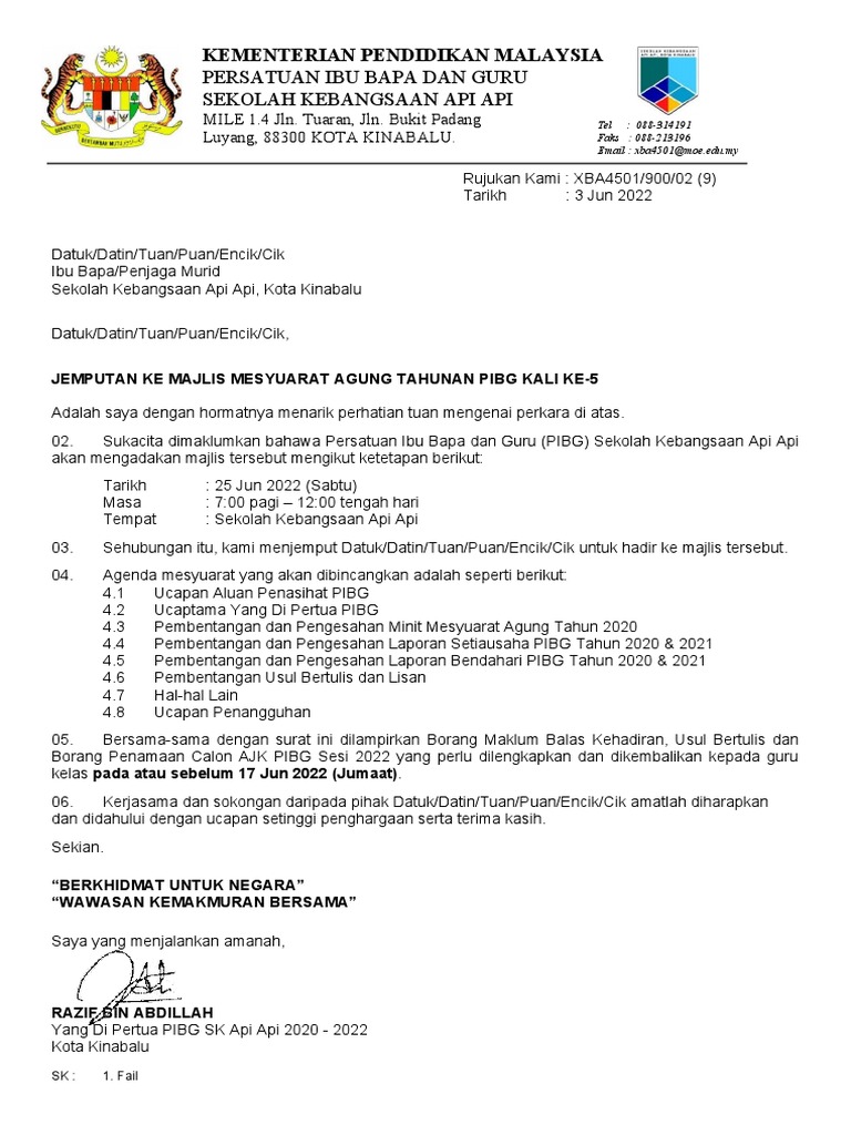 Surat Jemputan Agm Pibg Ke5 | PDF