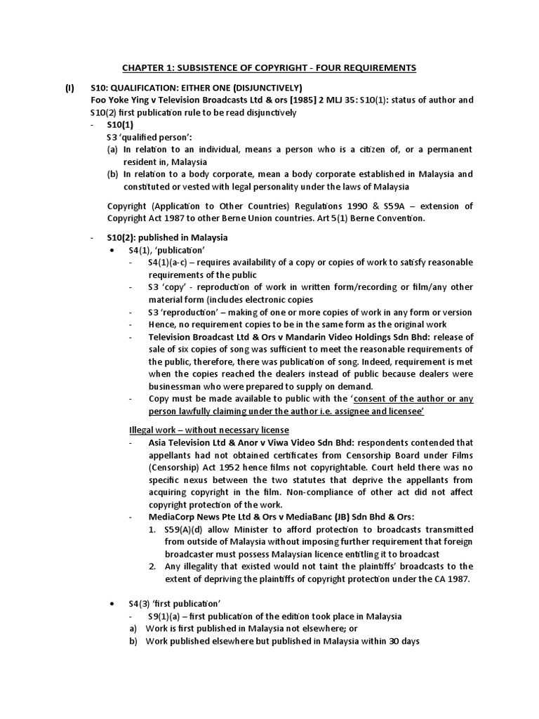 Copyright Law - Chapter 1 (Subsistence of Copyright) | PDF | Copyright ...