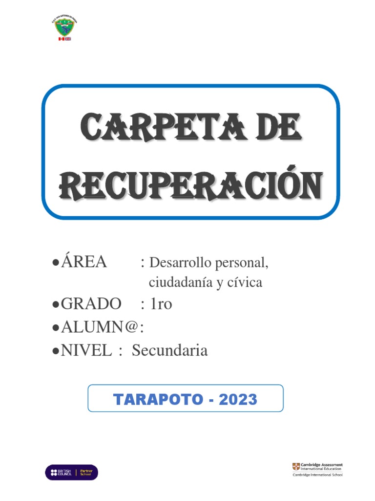 Carpeta de Recuperación: Área: GRADO: 1ro Alumn@: NIVEL: Secundaria ...