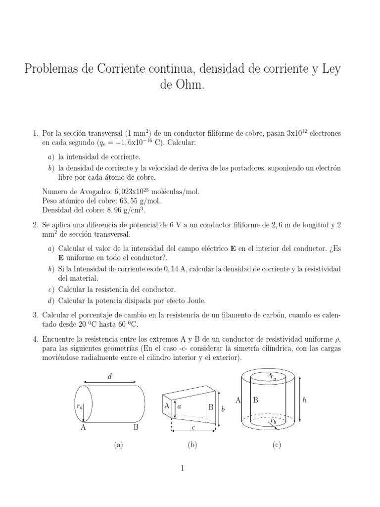 Problemas de Corriente Continua, Densidad de Corriente y Ley de Ohm | Descargar gratis PDF ...