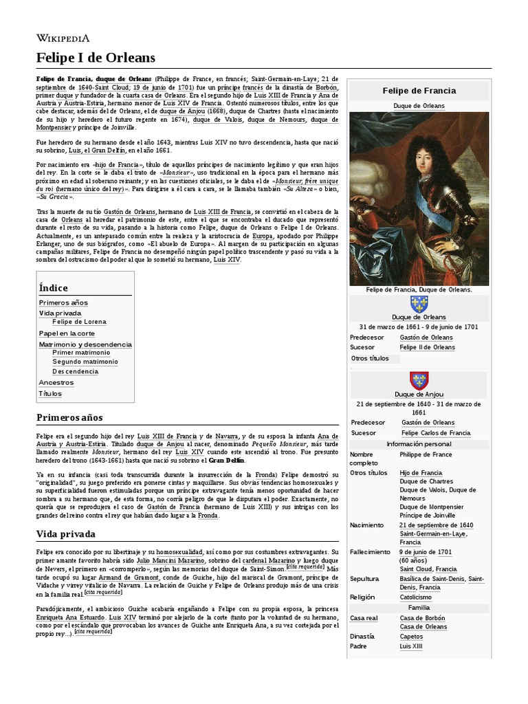 Felipe I de Orleans | PDF | Dinastía de los Capetos | Franceses