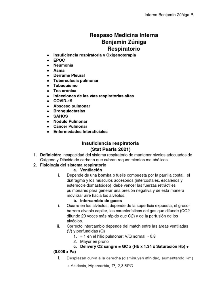 Respaso Medicina Interna Benjamín Zúñiga Respiratorio: Insuficiencia ...