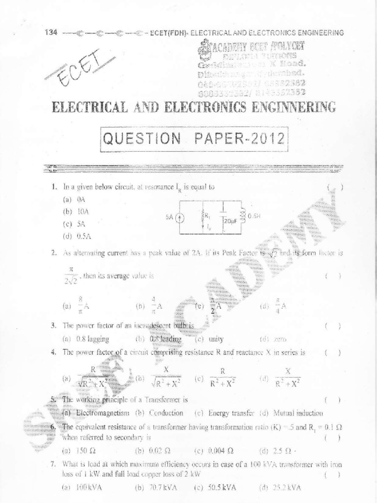 ECET 2012 Electrical and Electronics Engg Question Papers | PDF ...