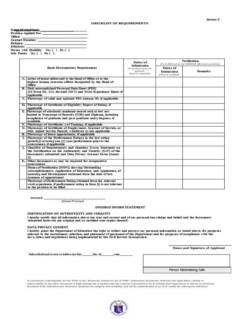 Checklist of Requirements: Annex C | Download Free PDF | Authentication
