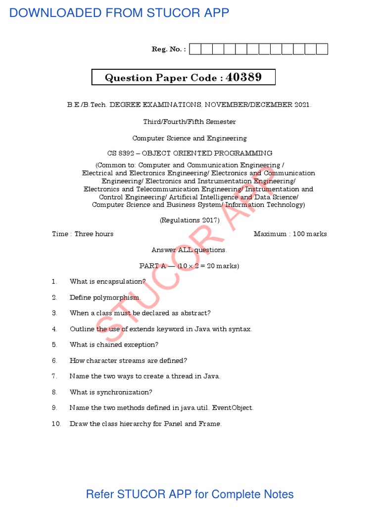 Stucor Qp Cs8392 Pdf Class Computer Programming Method Computer Programming 