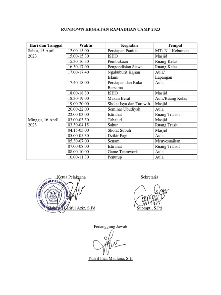 Rundown, Susunan Acara | PDF