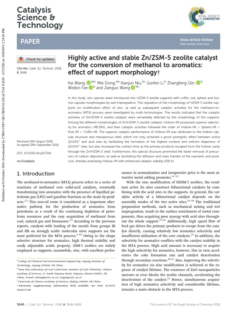 Highly Active and Stable Zn-ZSM-5 Zeolite Catalyst | PDF | Catalysis ...