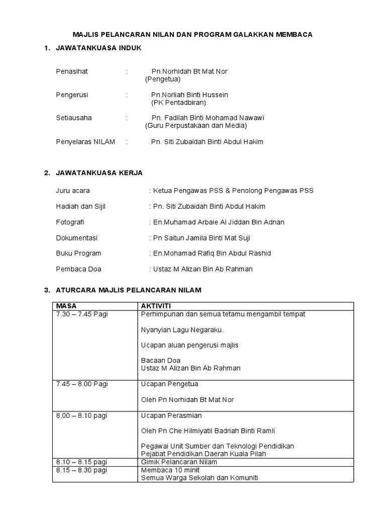 Majlis Pelancaran Nilan Dan Program Galakkan Membaca | PDF