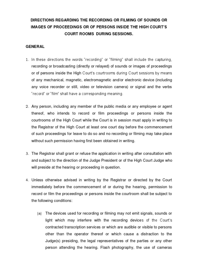 Courtroom Recording Regulations | PDF | Criminal Procedure In South ...