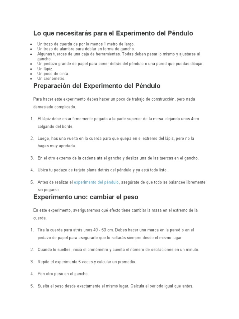 Lo Que Necesitarás para El Experimento Del Péndulo | PDF | Péndulo