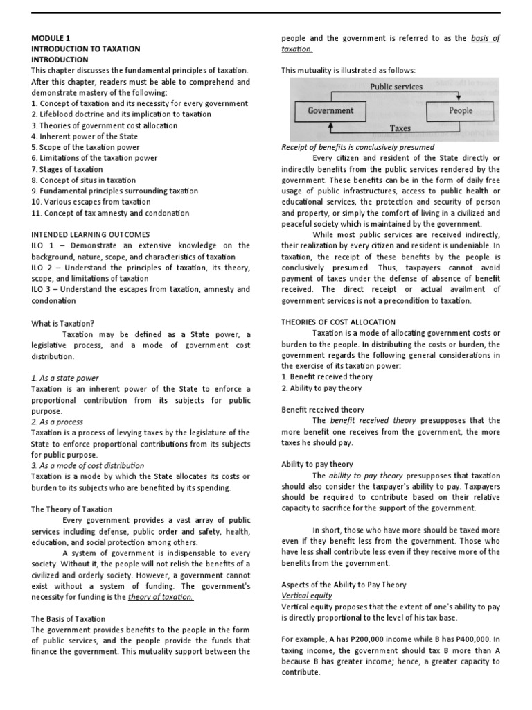 Module 1 Introduction To Taxation | PDF | Taxes | Taxation In The ...