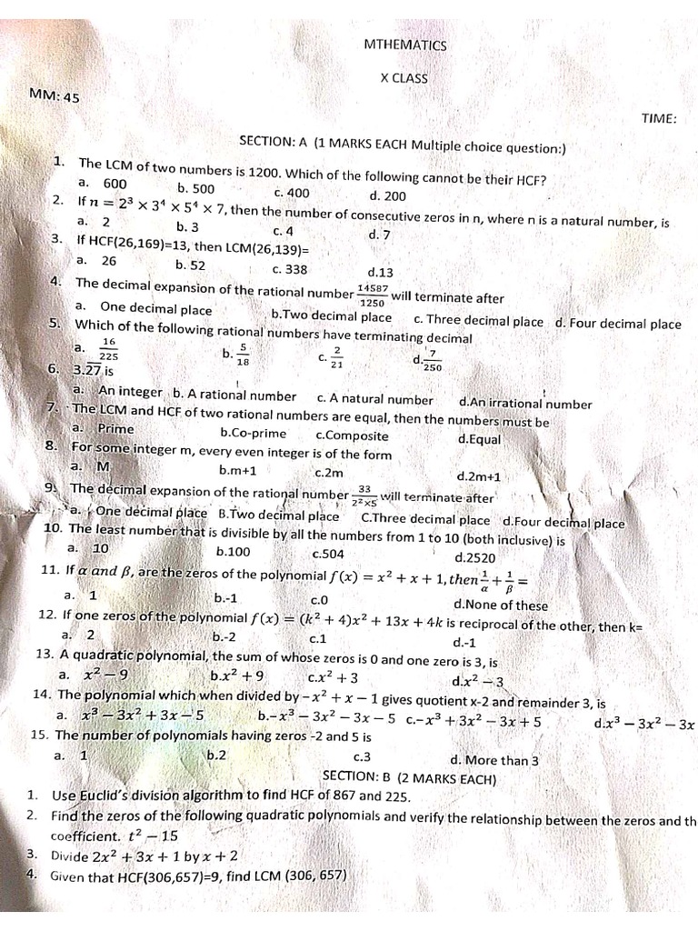 10th Maths Latest Pattern TEST-1 | PDF