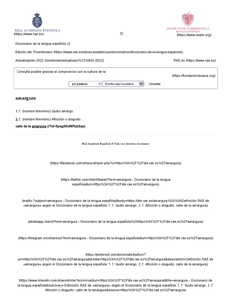 Amargura - Definición - Diccionario de La Lengua Española - RAE - ASALE ...