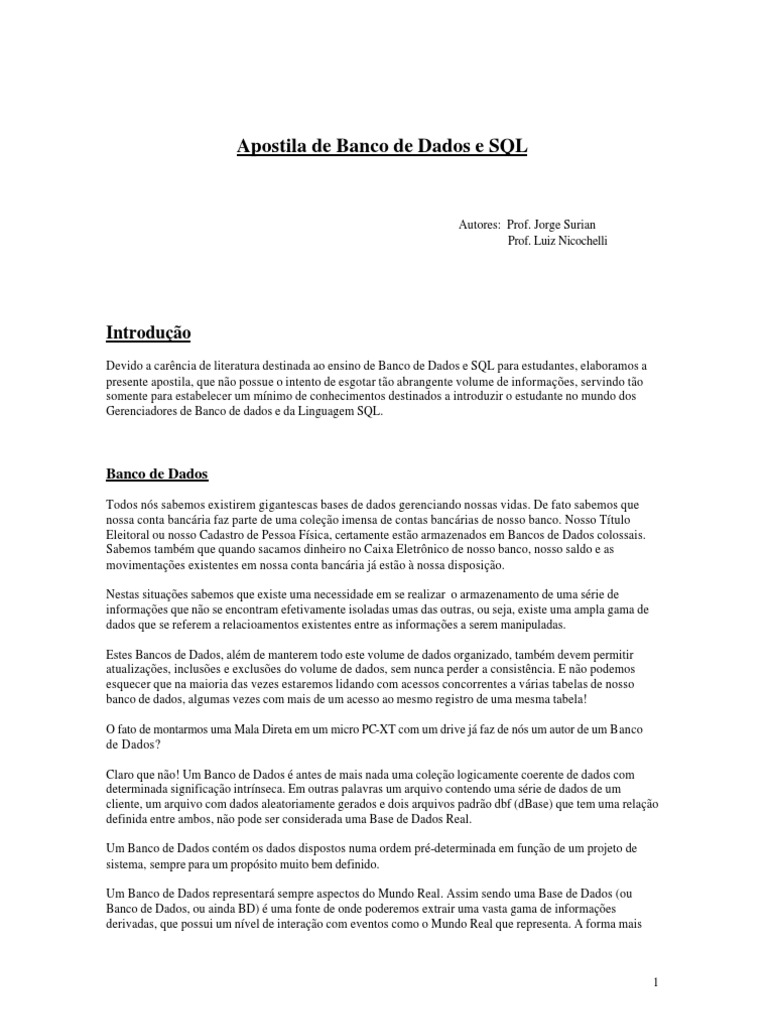 Apostila de SQL Basico | PDF