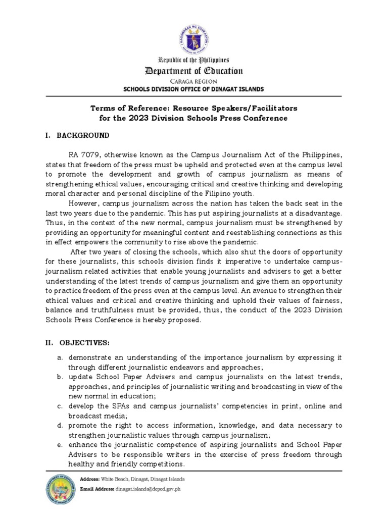 Terms Of Reference Dspc 2023 Pdf Journalism Lecture