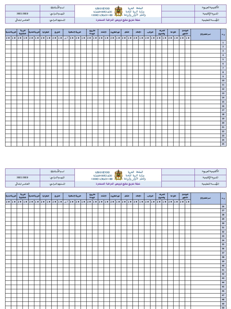 Grille de Notes - 5 - ARABE - Almoufide-2 | PDF