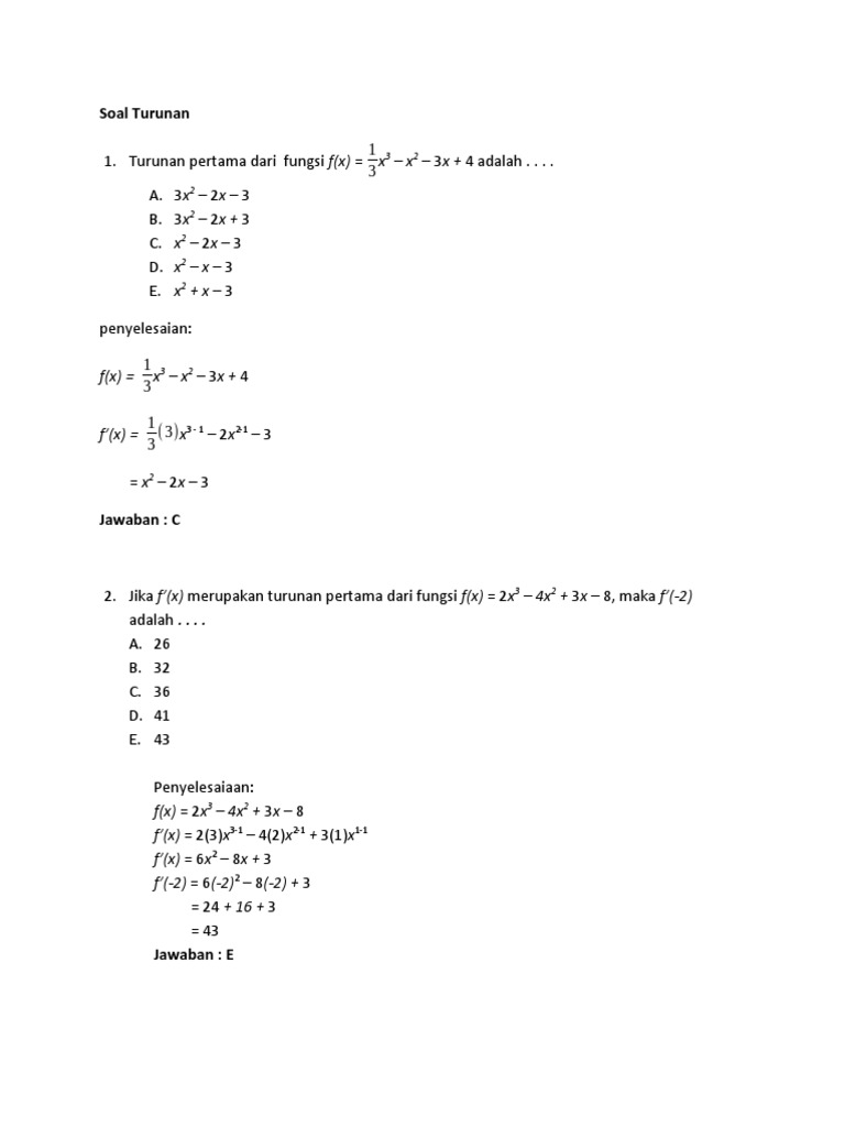 Soal Turunan dan Integral Kelas 12 | PDF