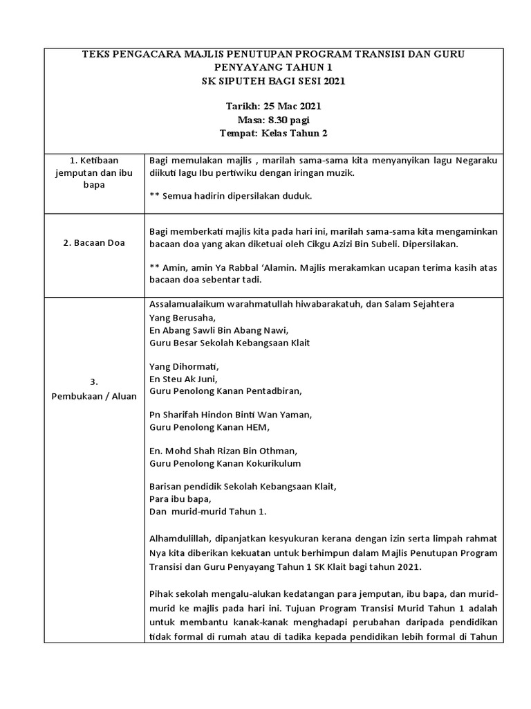 Majlis Penutupan Transisi Tahun Satu | PDF