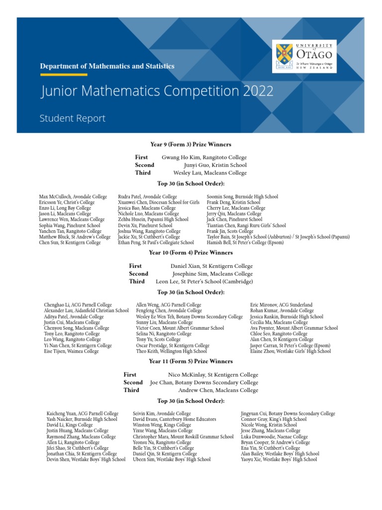 Junior Mathematics Competition 2022: Student Report | PDF | Triangle | Area