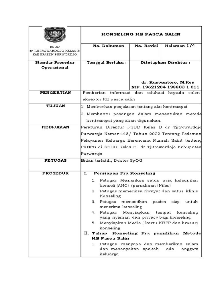 Konseling KB Pasca Salin RSUD Purworejo | PDF