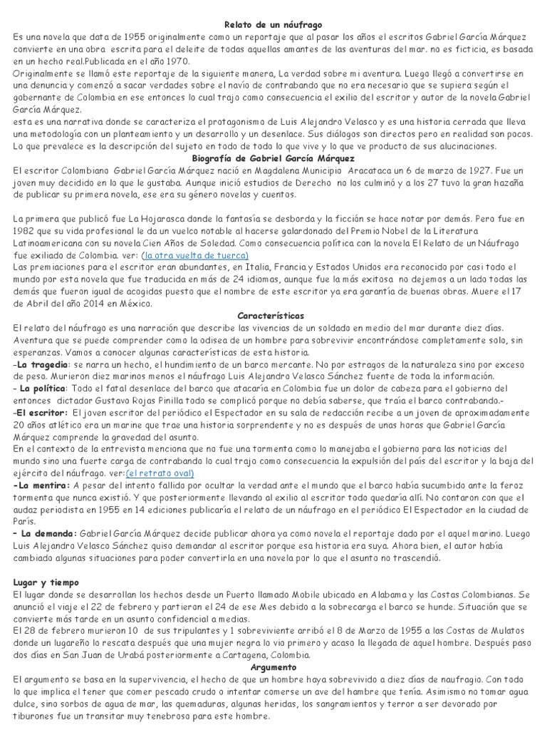 Relato de Un Náufrago | PDF | Autor | Gabriel García Márquez