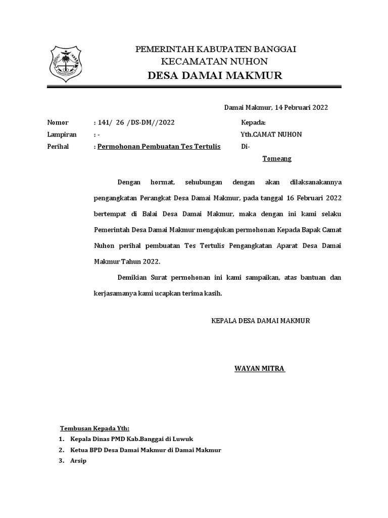 Surat Permohonan Tes Tertulis | PDF