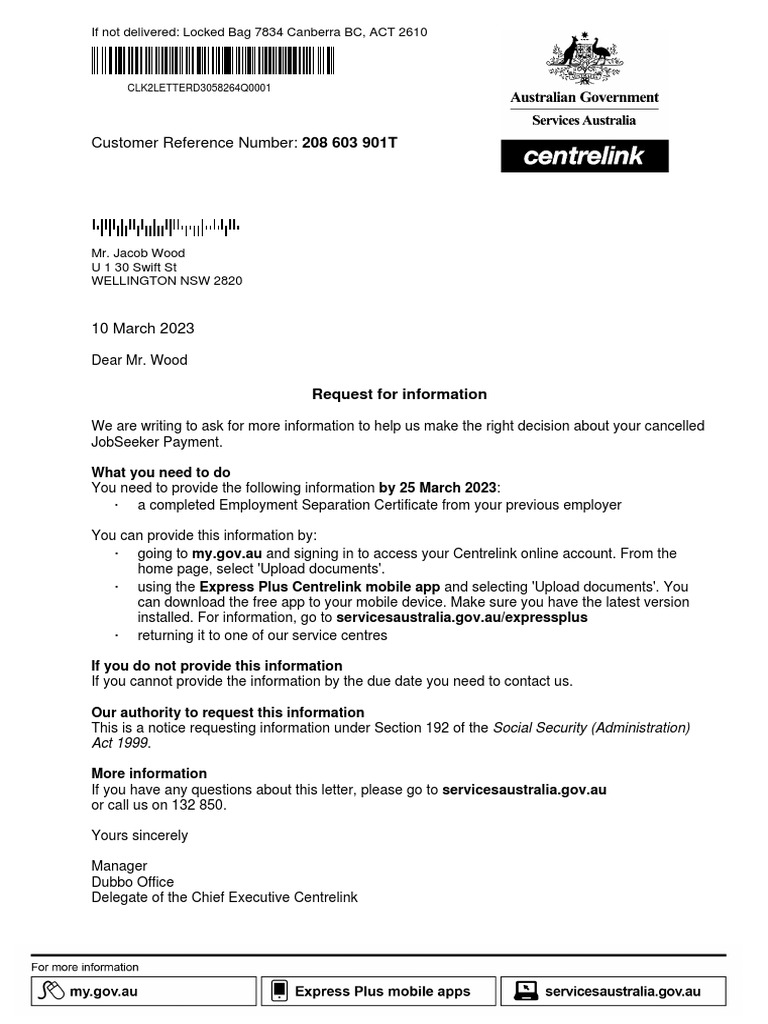 Customer Reference Number: 208 603 901T: If Not Delivered: Locked Bag ...