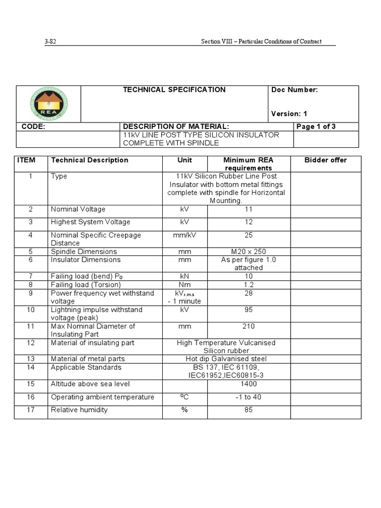 11kV Silicon Insulator Specifications | PDF | Insulator (Electricity ...