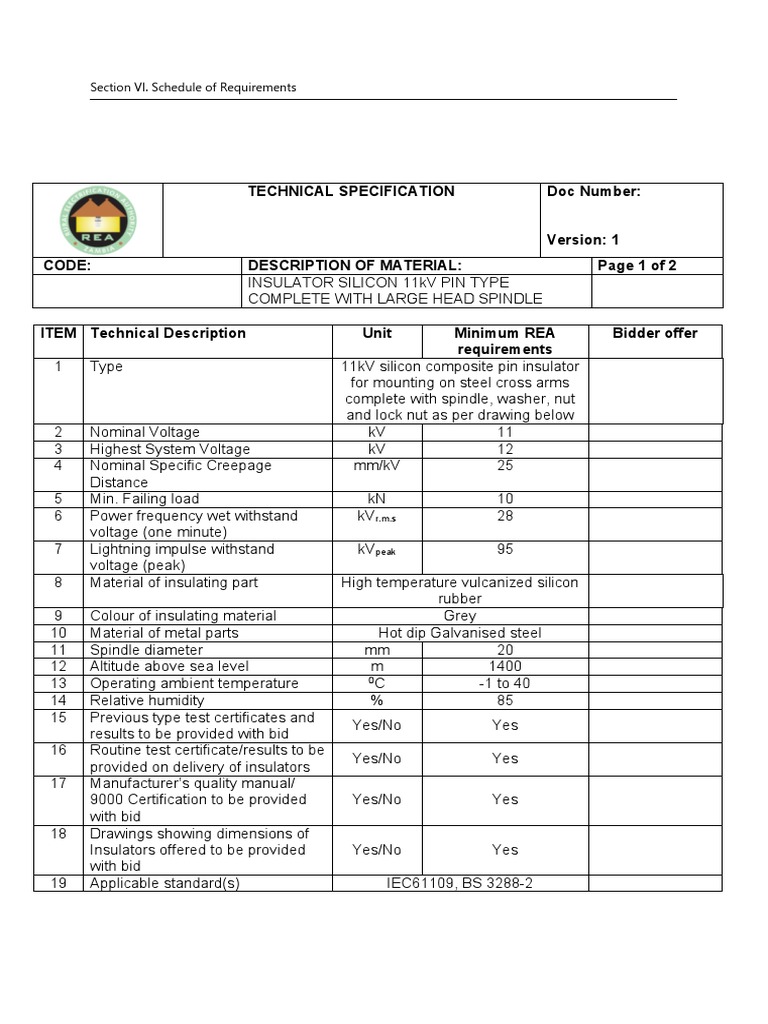 11kV Pin Type Insulator Specifications | PDF