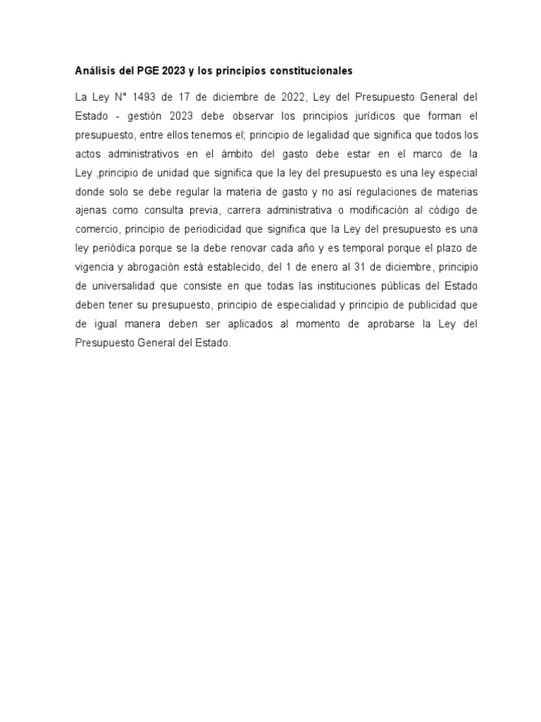 Análisis Del PGE 2023 y Los Principios Constitucionales | PDF