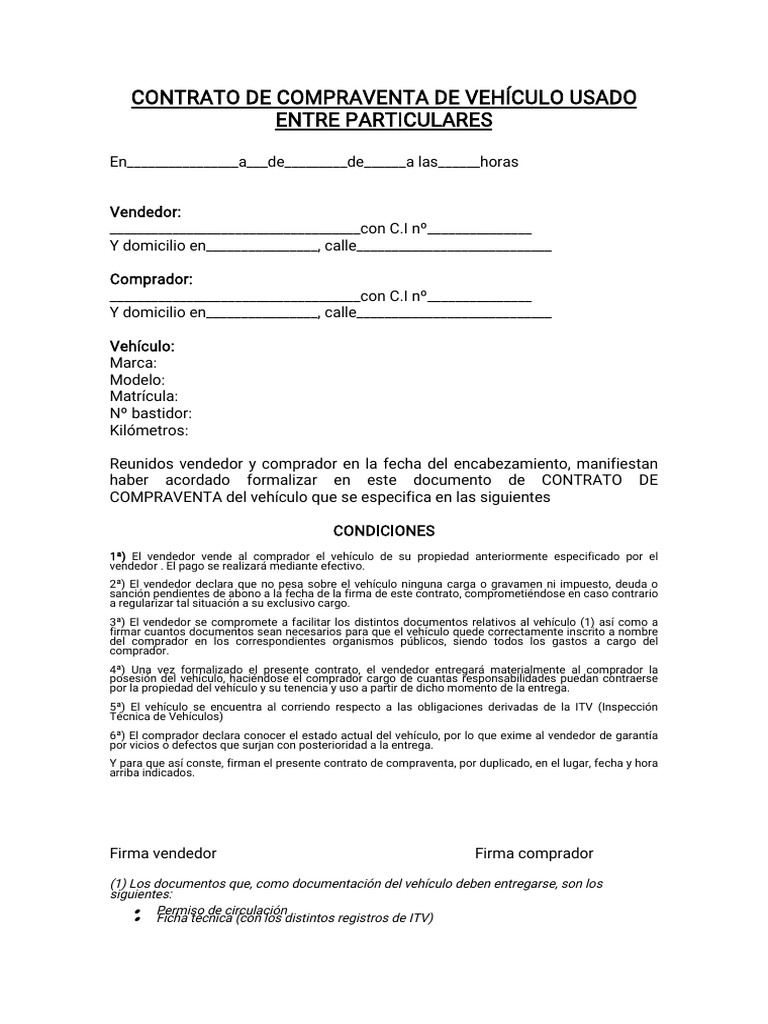Contrato de Compraventa de Vehículo | PDF