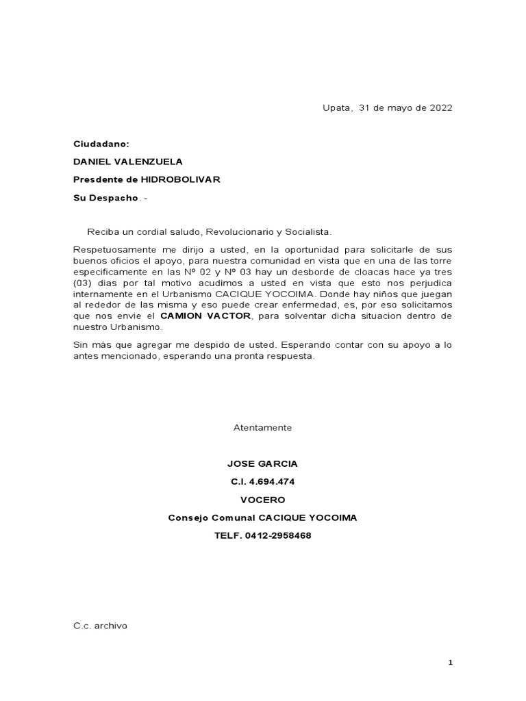 Oficio Consejo Comunal | PDF