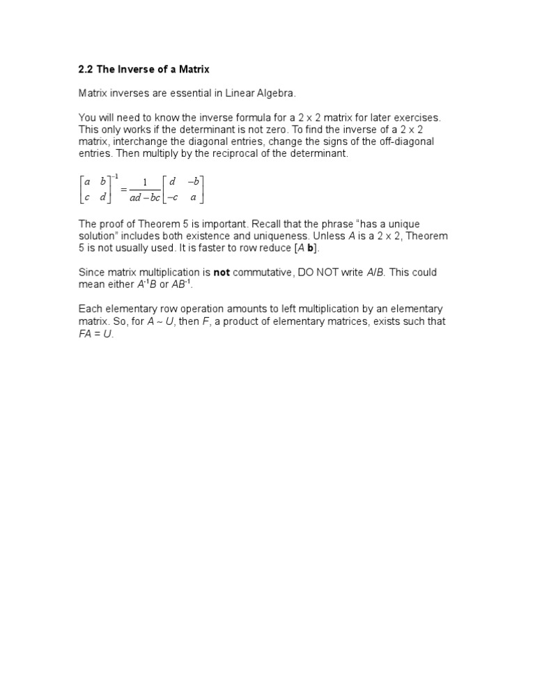 Inverse of a 2x2 Matrix Explained | PDF