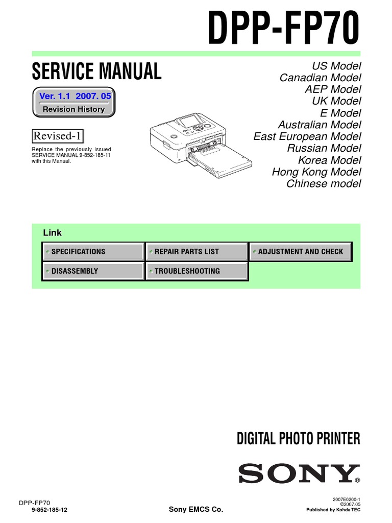 Sony dpp-fp70 Ver.1.1 Digi Photo Printer | PDF | Printer (Computing ...