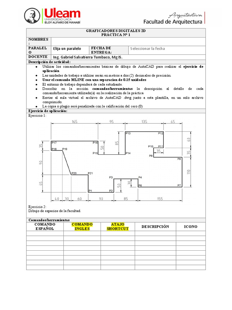Práctica de dibujo 2D en AutoCAD: Ejercicios básicos de aplicación | PDF | Cad automático | Autodesk
