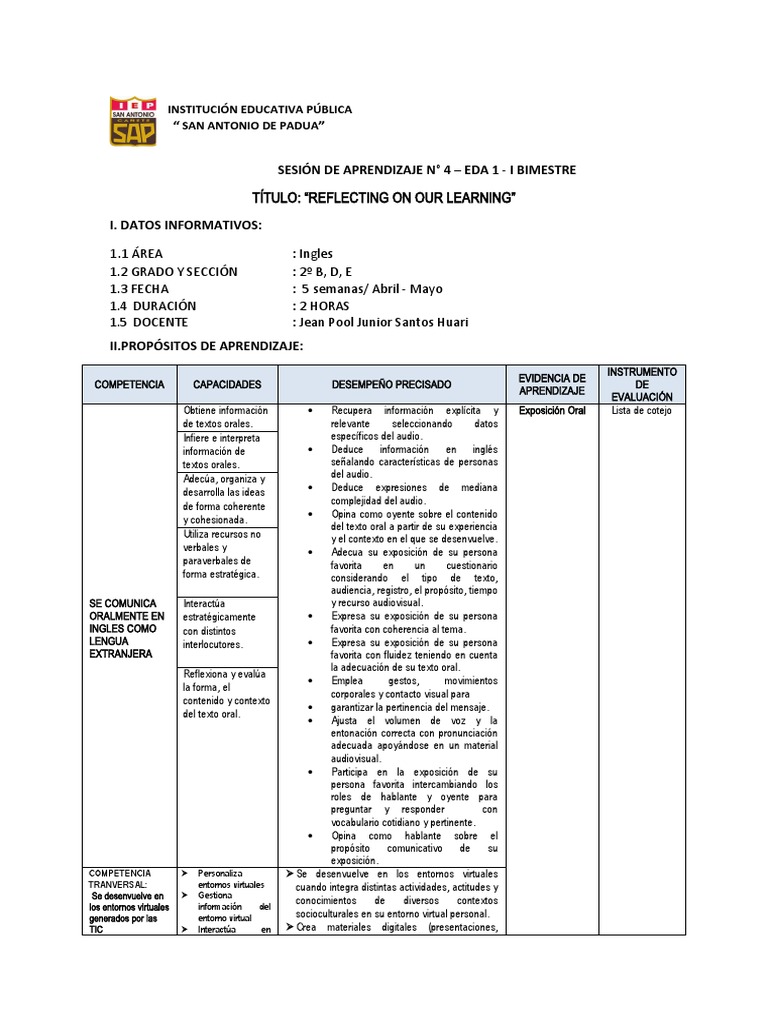 Sesion 4 - Eda 1 2º Sec | PDF | Aprendizaje | Evaluación