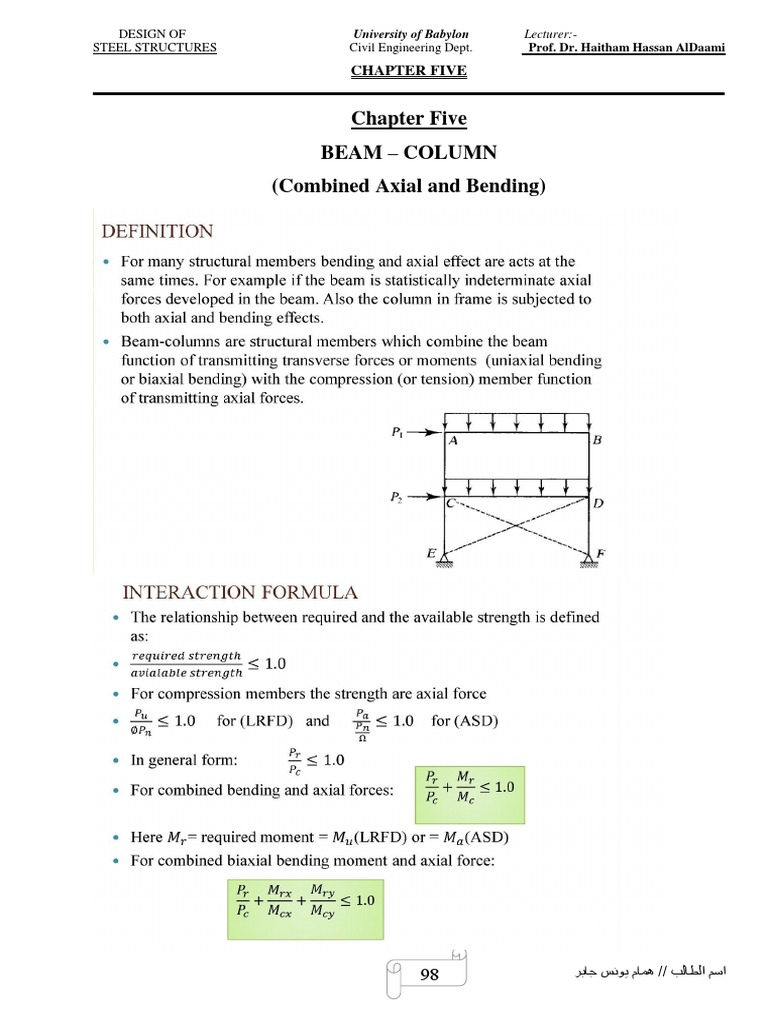 BEAM - COLUMN (Combined Axial and Bending) | PDF | Bending | Classical ...