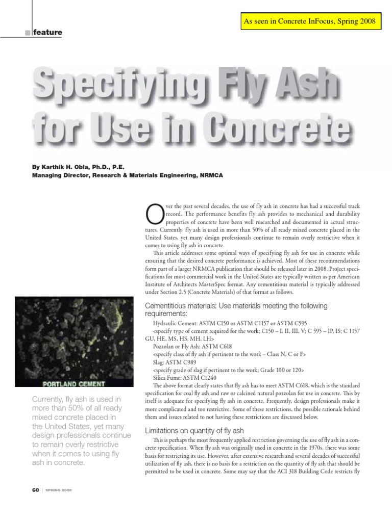 Specifying For Use in Concrete: Fly Ash | PDF | Fly Ash | Concrete