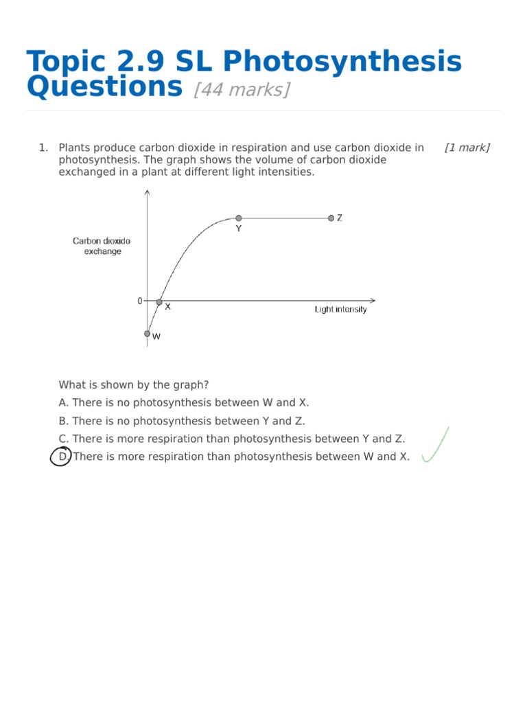 Topic_2.9_SL_Photosynthesis_Questions | PDF | Photosynthesis | Carbon ...