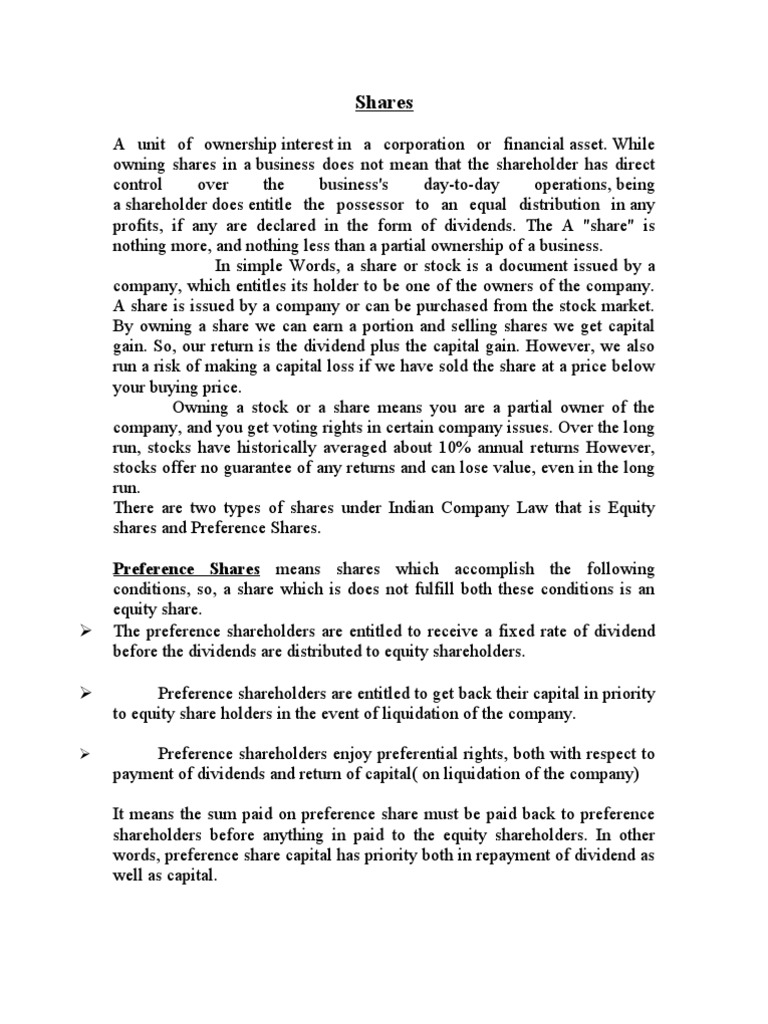 Shares And Dividends Pdf Dividend Preferred Stock