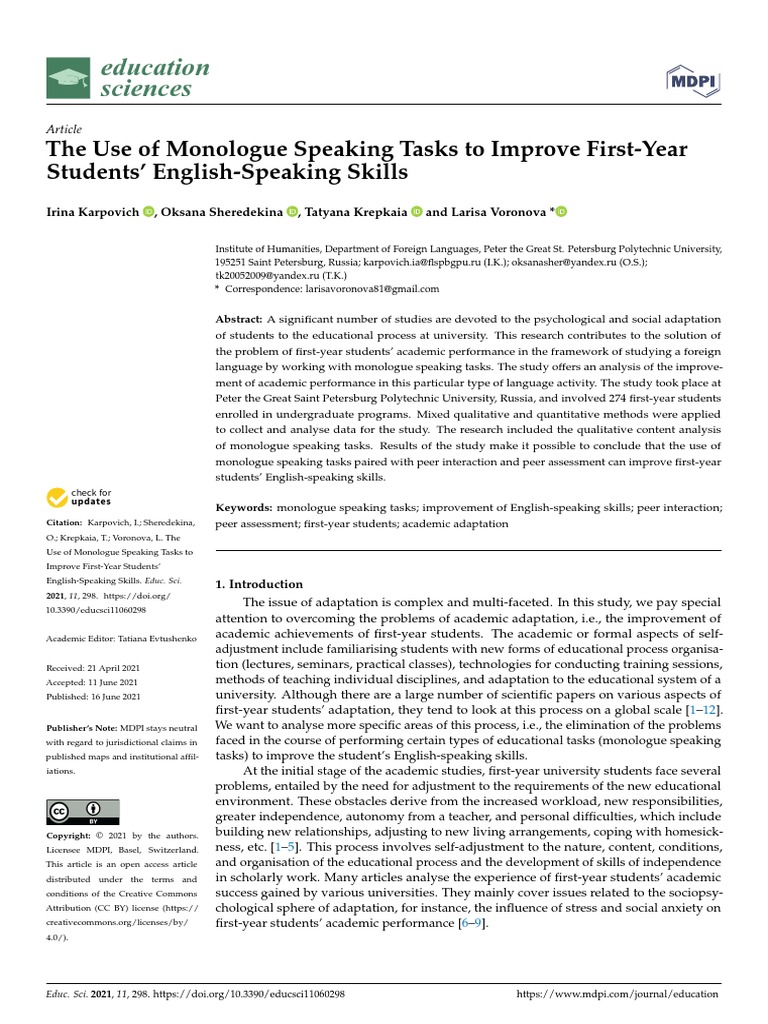 The Use of Monologue Speaking Tasks To Improve Fir | PDF