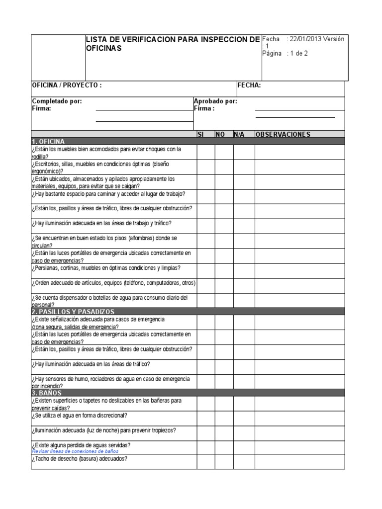 Check List para Oficinas | PDF