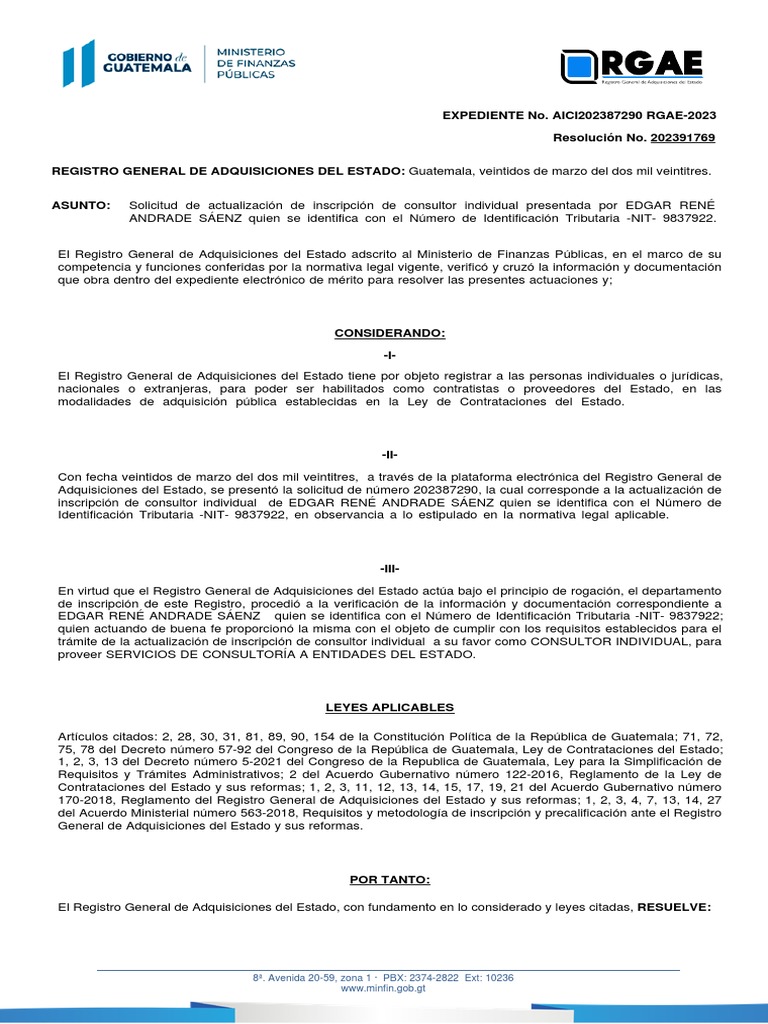 Resolucion Actualizacion Rgae | PDF | Justicia | Crimen y violencia