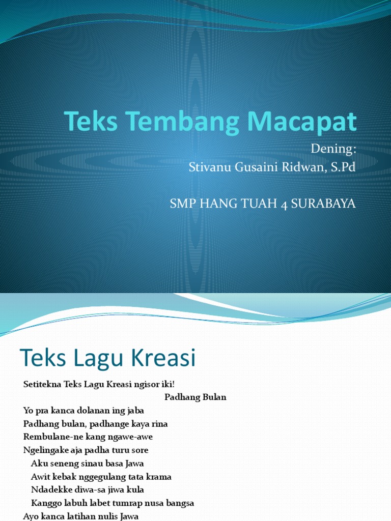 Teks Tembang Macapat: Dening: Stivanu Gusaini Ridwan, S.PD SMP Hang ...