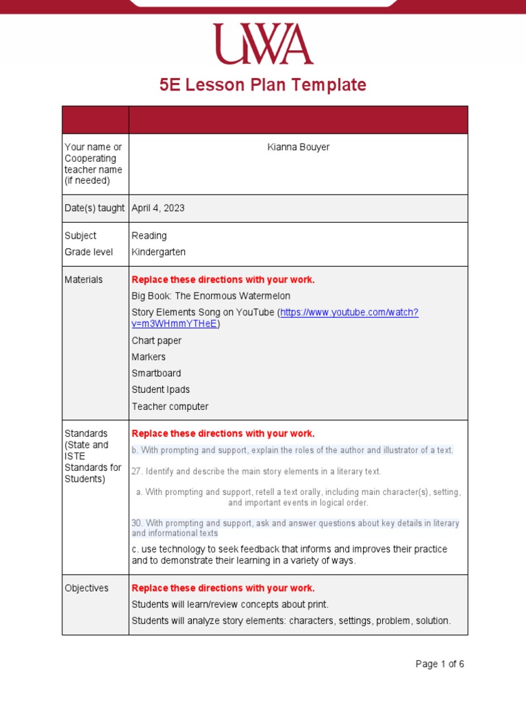 Kindergarten Reading Lesson Plan Template | PDF | Lesson Plan ...