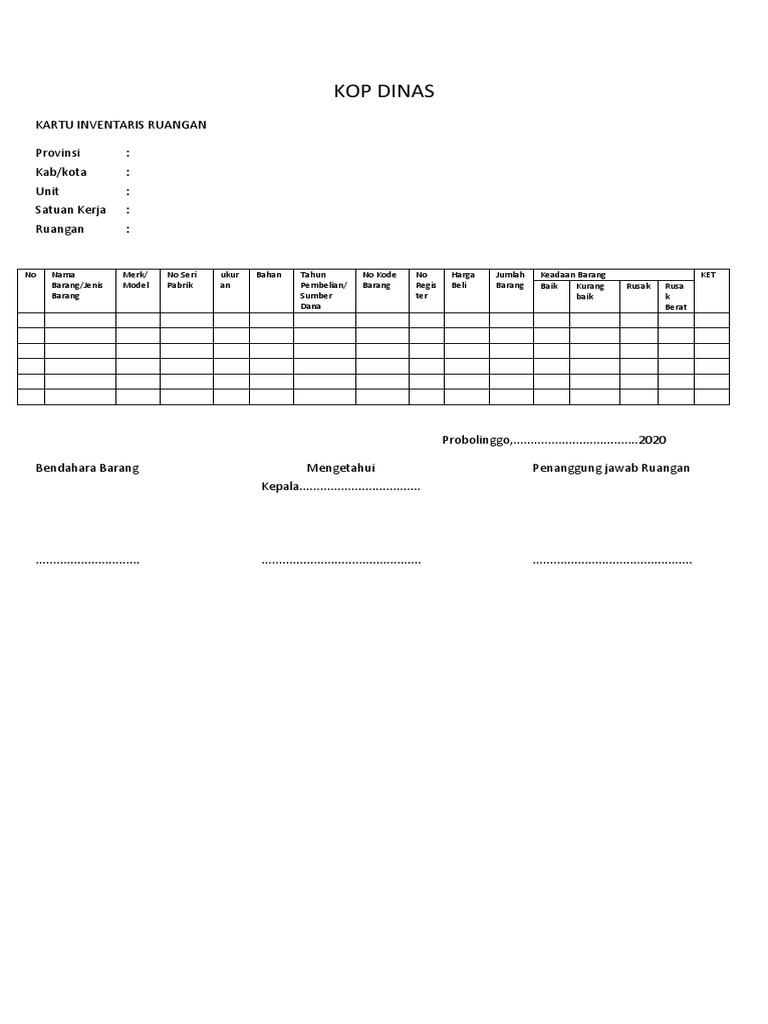 Contoh KARTU INVENTARIS RUANGAN (KIR) | PDF
