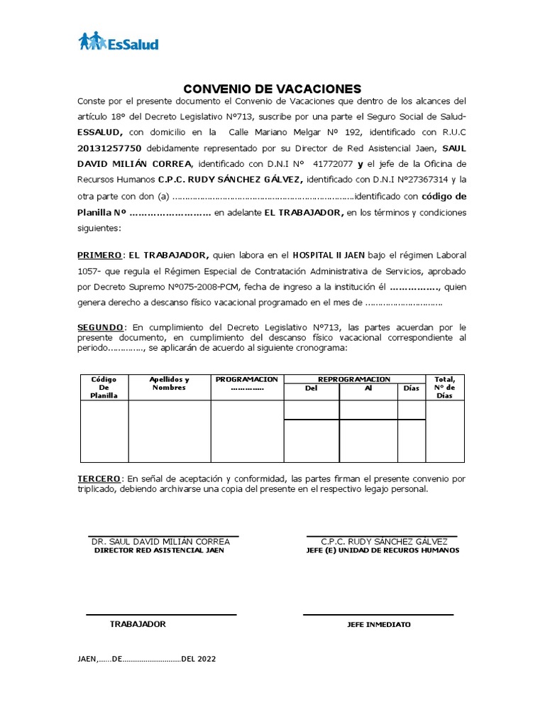 Convenio de Vacaciones | PDF