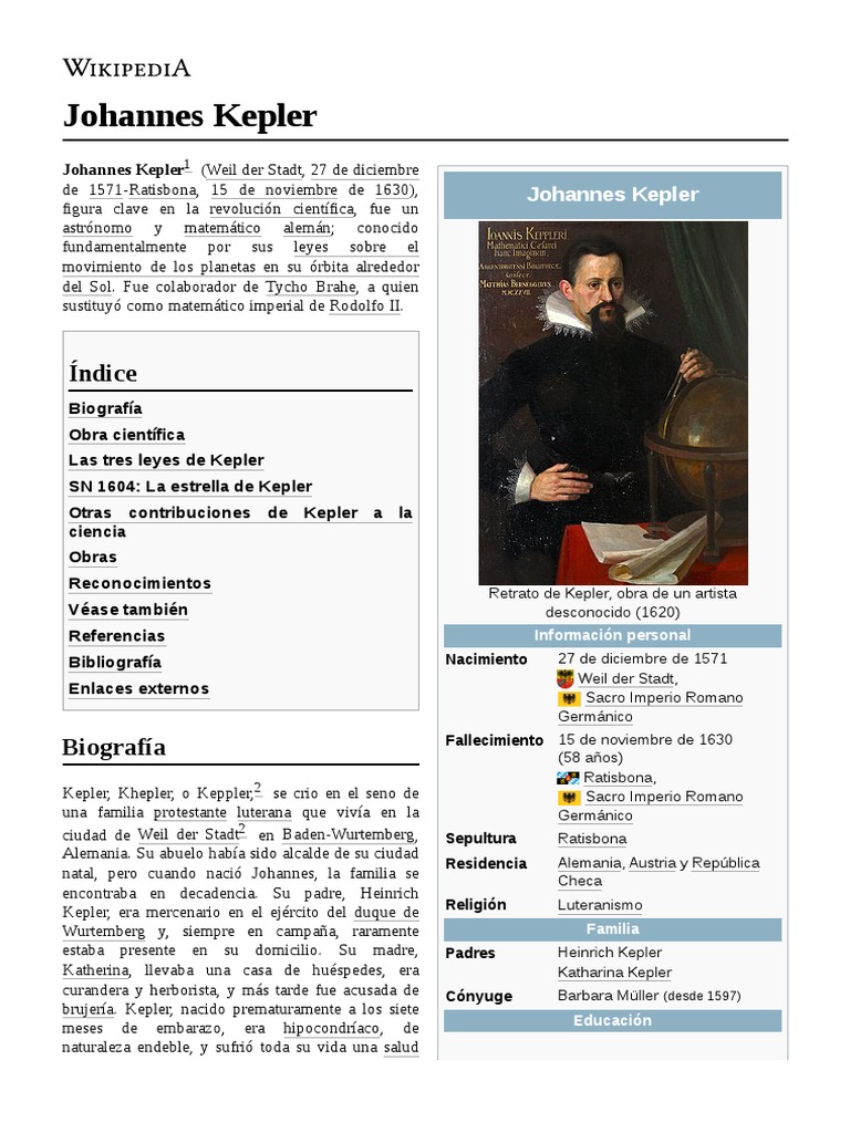 Johannes Kepler Pdf Johannes Kepler Astronomía
