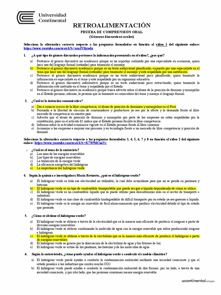 Retroalimentación: Prueba de Comprensión Oral (Géneros Discursivos ...